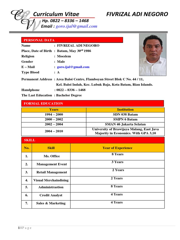 CV Fivrizal Adi Negoro | PDF | Retail | Microeconomics