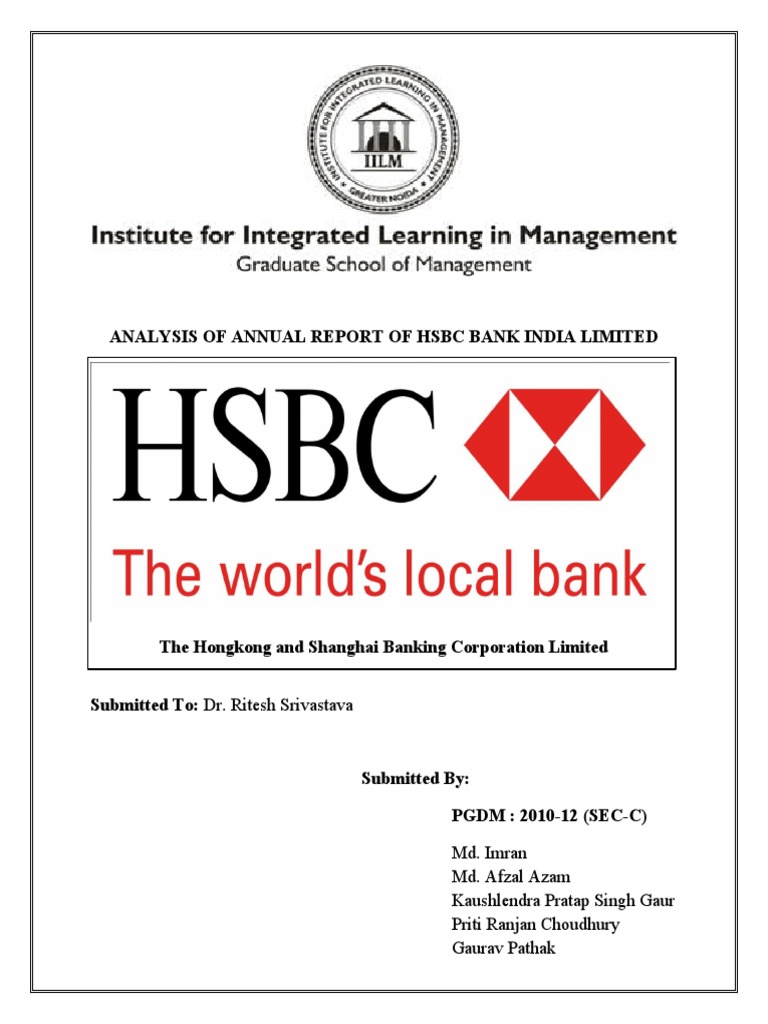 Analysis of Annual Report of HSBC Bank India Limited | PDF | Hsbc ...