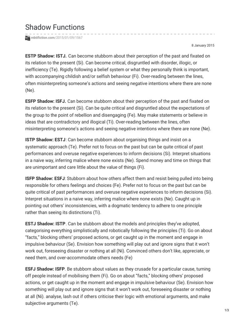MBTI - Shadow Functions | PDF | Psychological Theories | Psychological ...