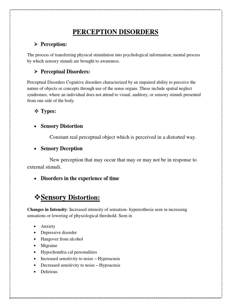 Overview of Perception Disorders | PDF | Hallucination | Illusion