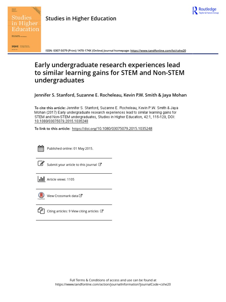 Early Undergraduate Research Experiences Lead To Similar Learning Gains ...