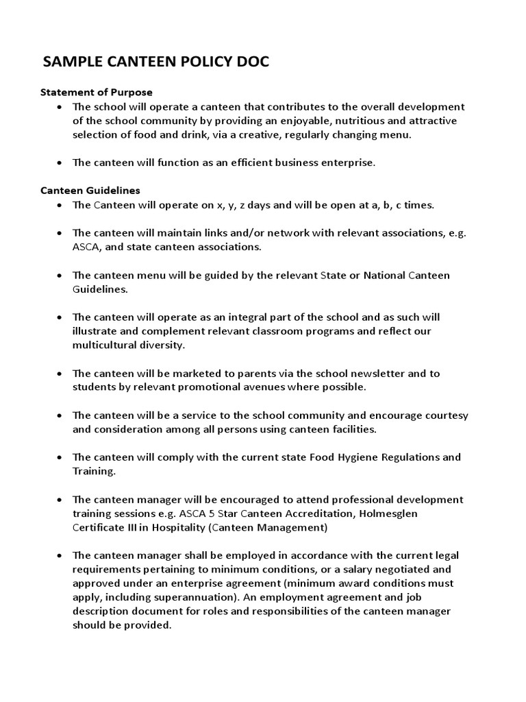 School Canteen Policy and Guidelines | PDF | Cafeteria | Employment