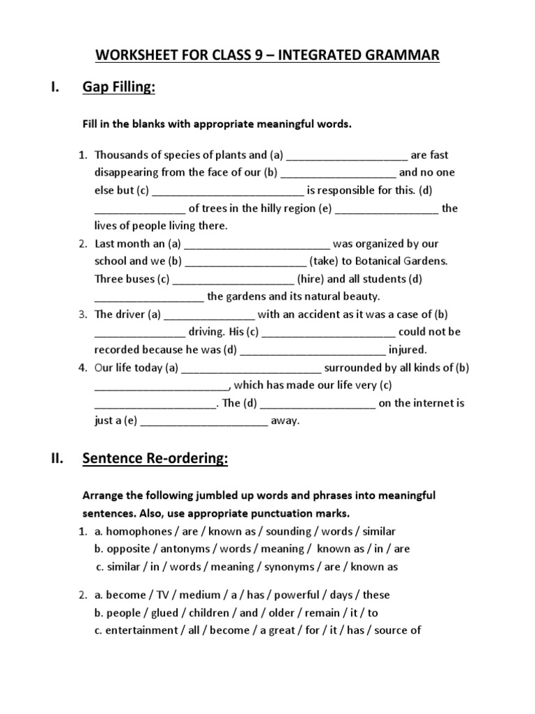 Worksheet For Class 9 - Integrated Grammar | PDF | Linguistics ... Worksheet For Class 9 - Integrated Grammar | PDF | Linguistics ...