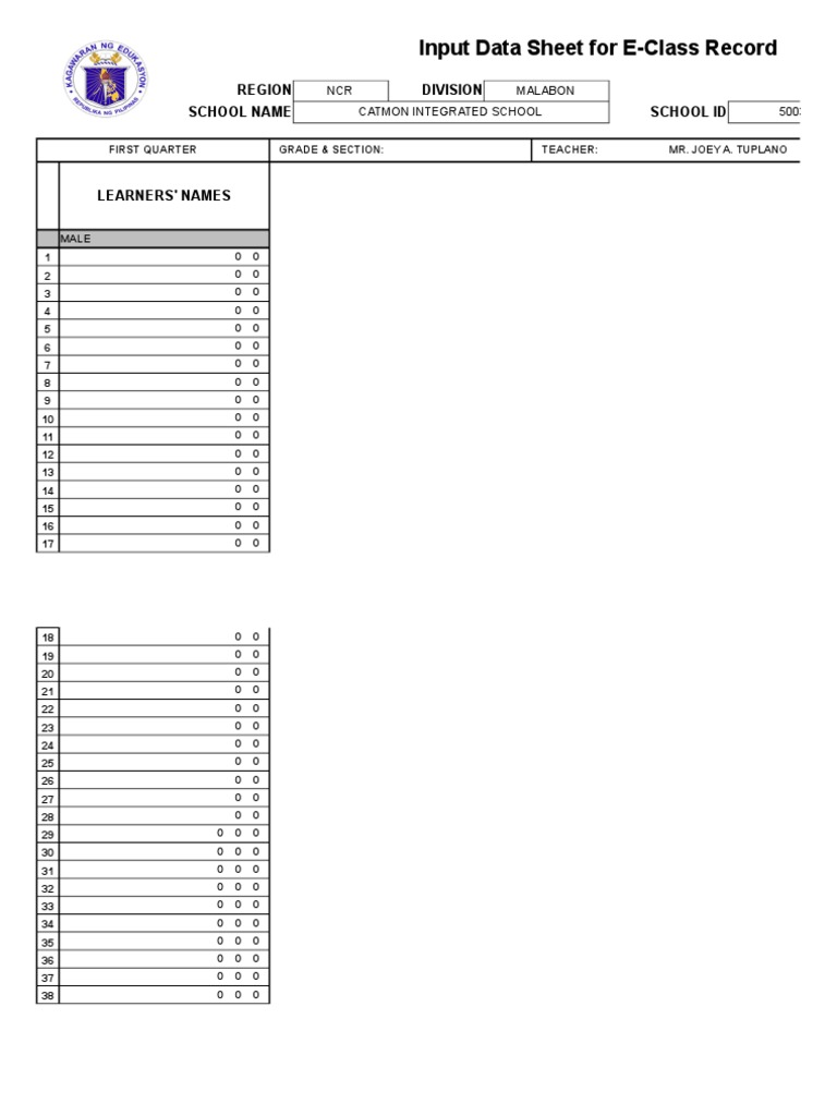 Mapeh Blank Grading Sheet | PDF | Behavior Modification | Learning