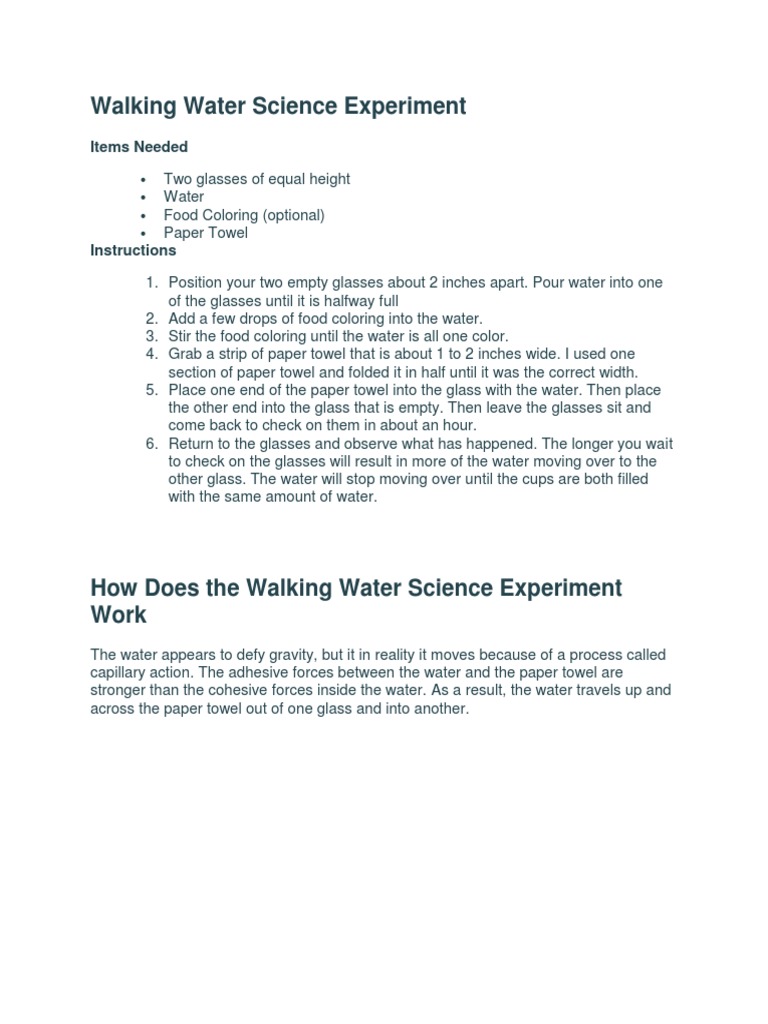 Capillary Action: Walking Water Experiment | PDF