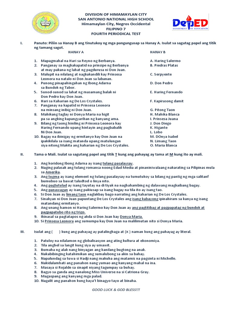 Filipino Test | PDF