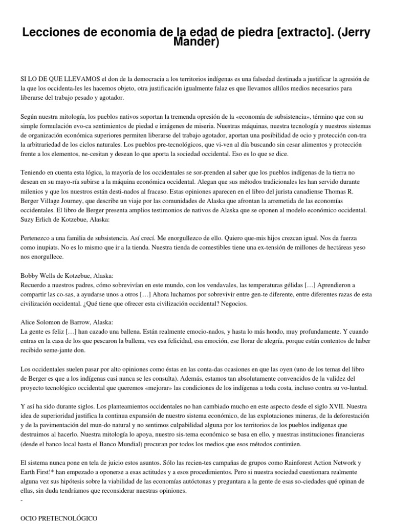 Economia en La Edad de Piedra Por Jerry Mander | PDF | Castor | Pobreza