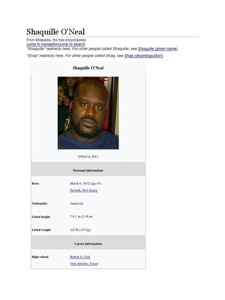 Shaquille Oneal | PDF | National Basketball Association | Athletic Sports