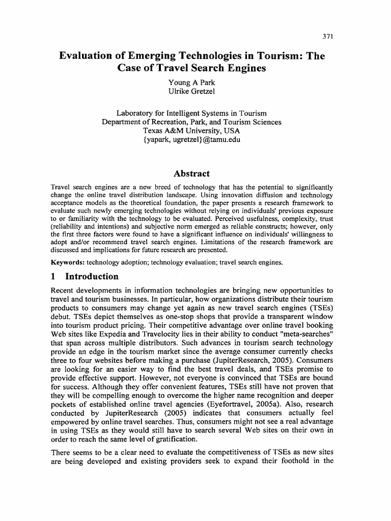 Evaluation of Emerging Technologies in Tourism: The Case of Travel ...