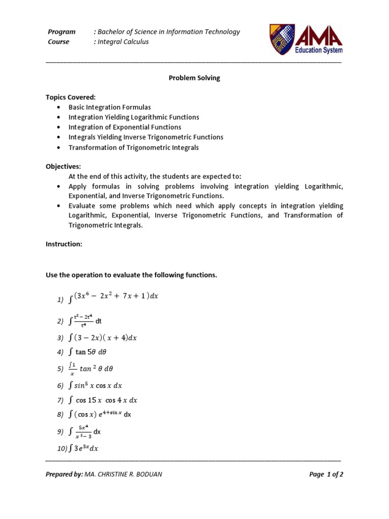 Integral Calculus Problem Set | PDF