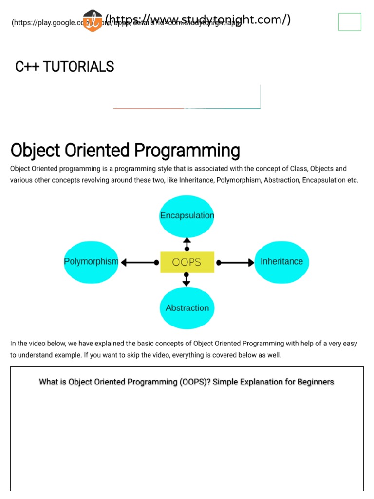 Object Oriented Programming Concepts in C++ - Studytonight | PDF | Inheritance (Object Oriented ...