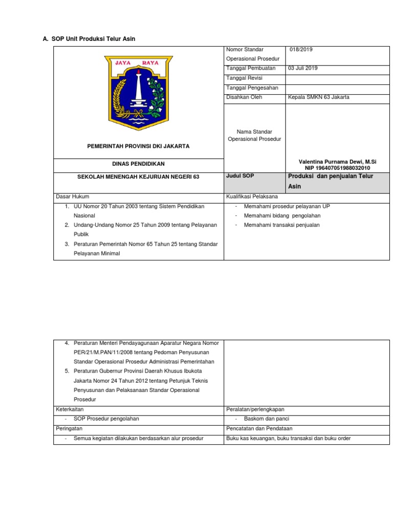 SOP Produksi Makanan SMK 63 Jakarta | PDF