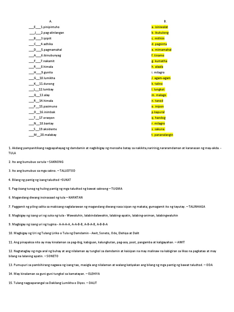 Filipino Quiz | PDF