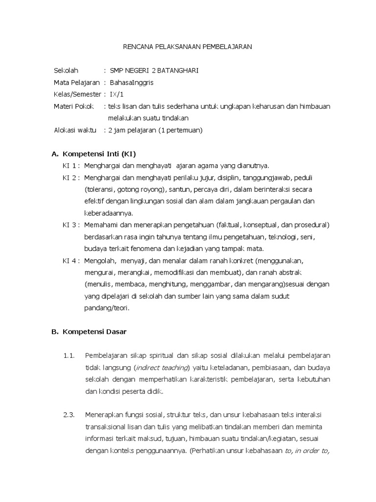 Contoh RPP Yang Baik Dan Benar | PDF