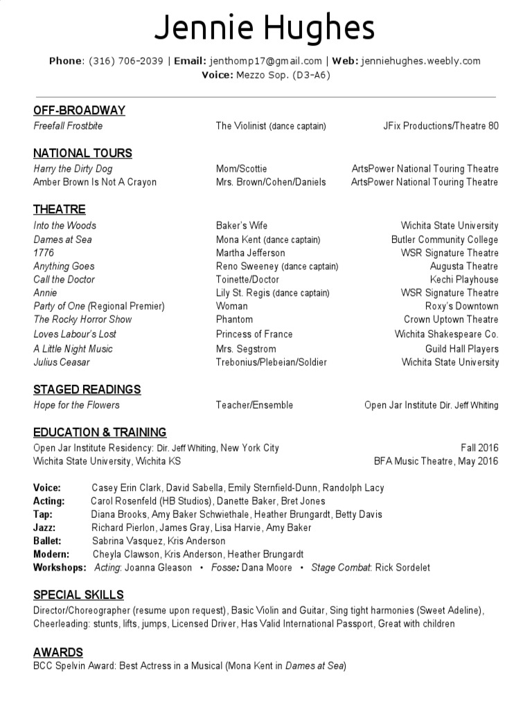 Performance Resume of Jennie Hughes | PDF | Performing Arts | Entertainment