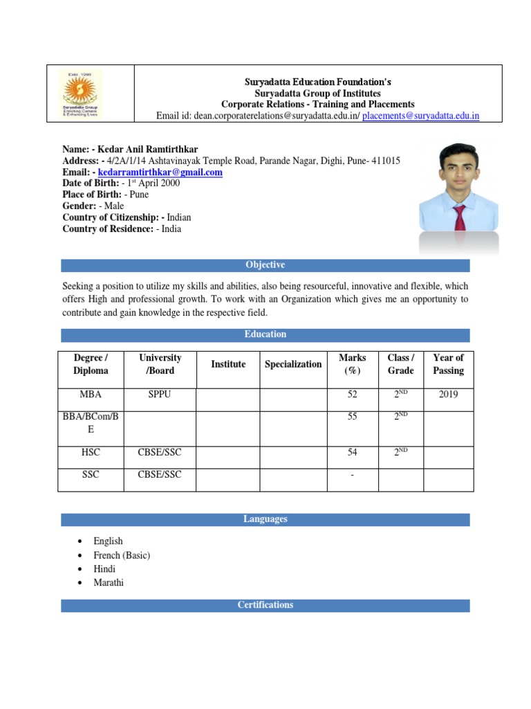 Format of Resume | PDF | Learning | Behavior Modification