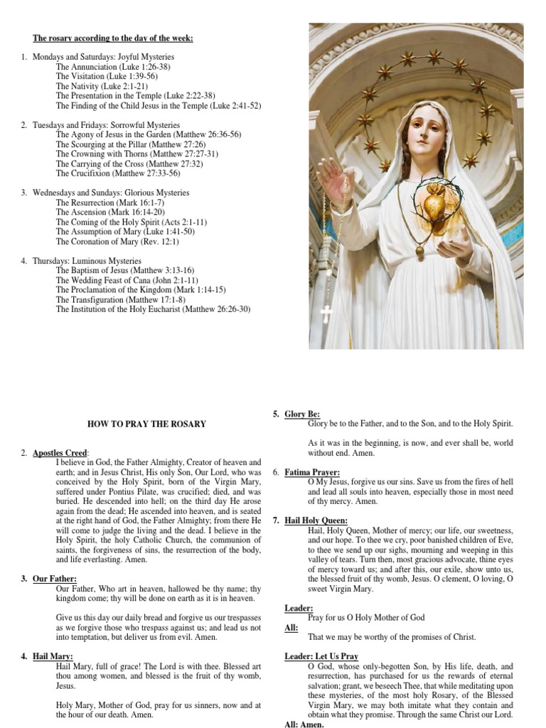 The Rosary According To The Day of The Week | PDF | Rosary | Lord's Prayer
