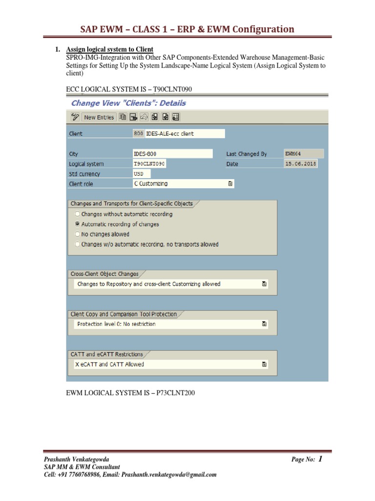 Configuring the Integration Between SAP ERP and EWM: Assigning Logical ...