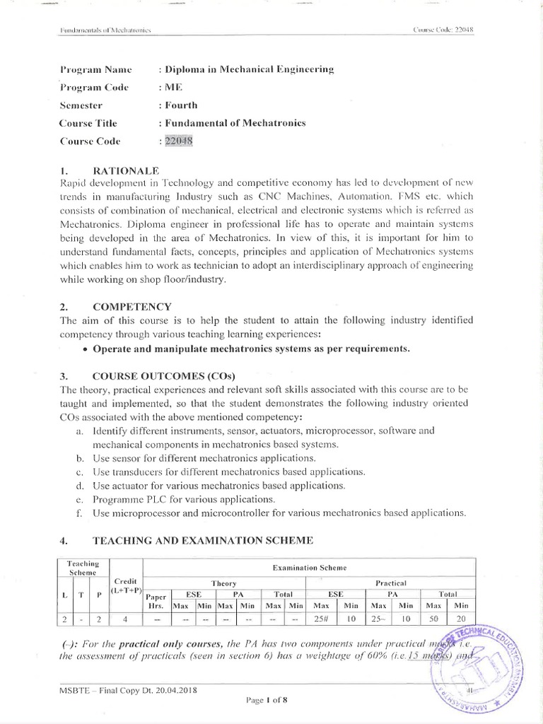 Fundamentals of Mechatronics Final | PDF