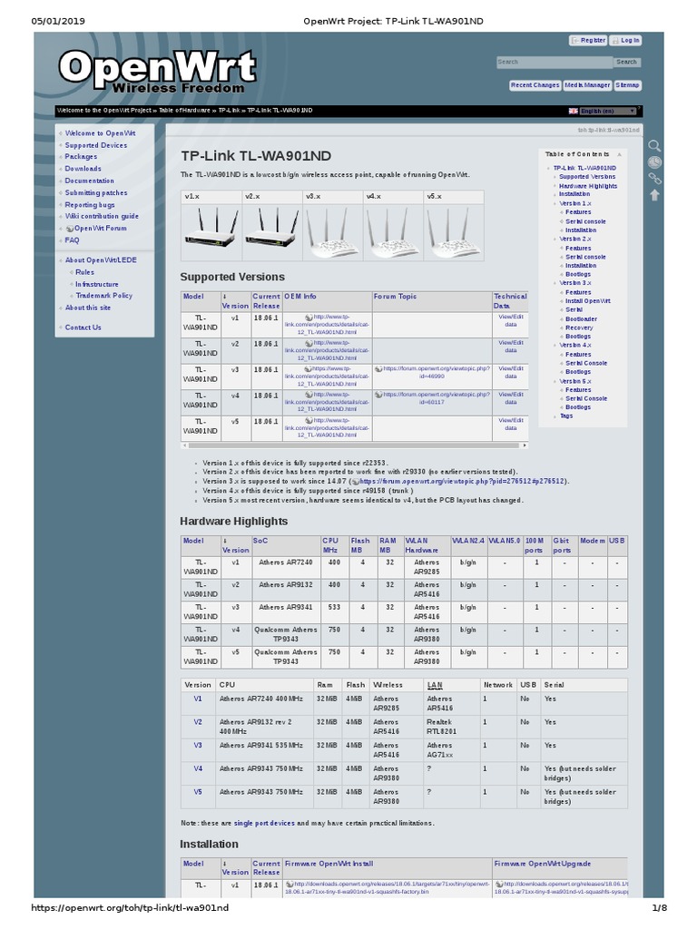 OpenWrt Project - TP-Link TL-WA901ND | PDF | Flash Memory | Booting