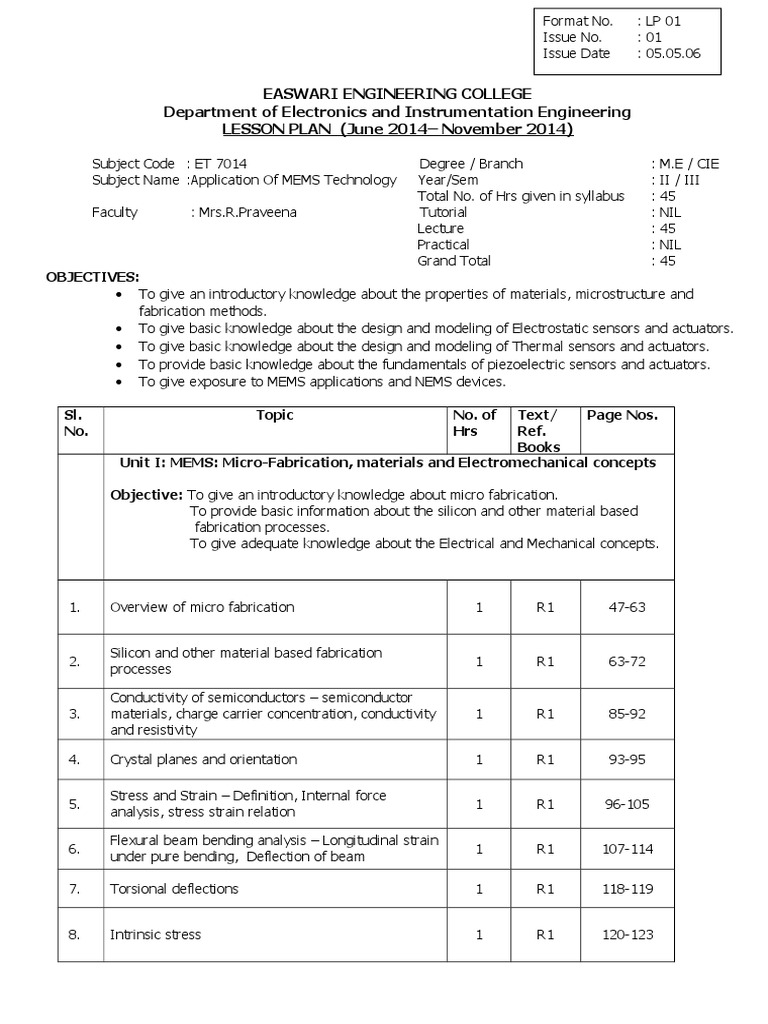 Easwari Engineering College Department of Electronics and Instrumentation Engineering LESSON ...