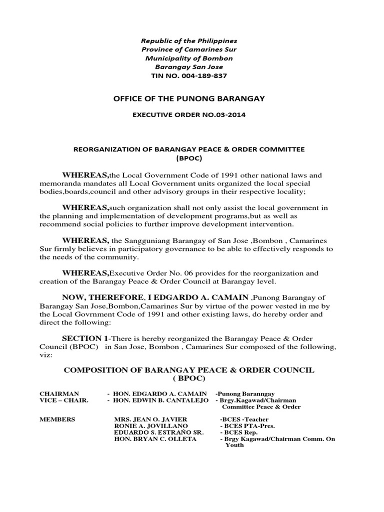 Bpoc Eo. | PDF | Local Government | Public Sphere