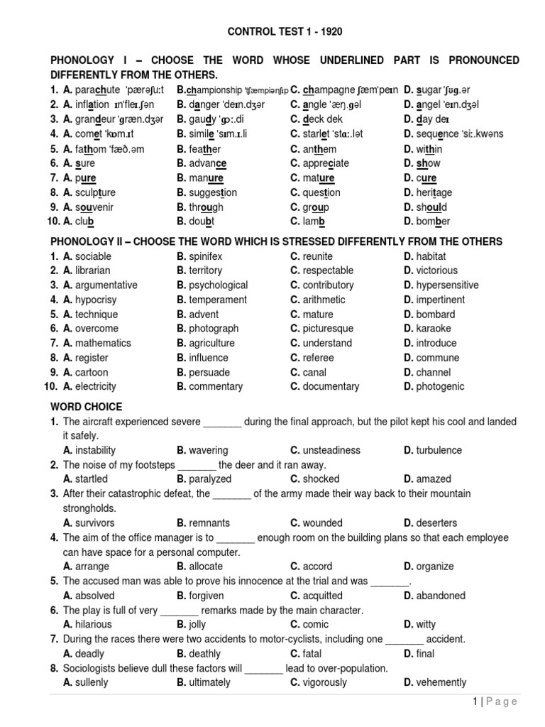 Control Test 1 - 1920 | PDF | Language Interpretation | Singing