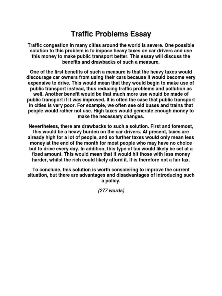 Traffic Problems Essay: (277 Words) | PDF | Teachers | Taxes