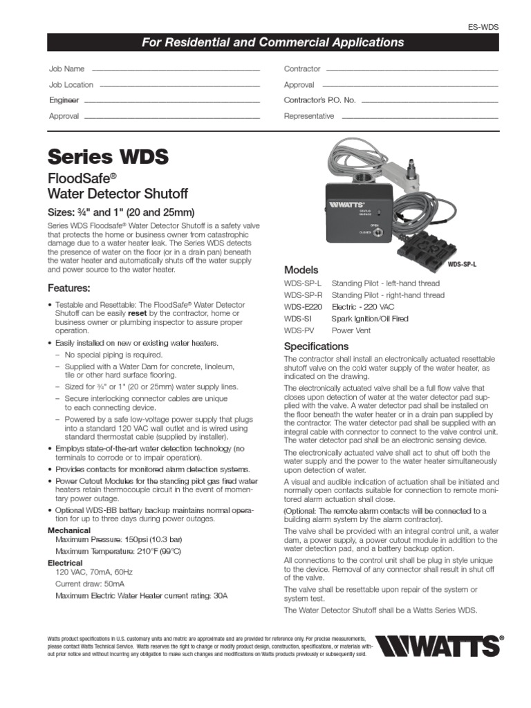WDS Specification Sheet | Water Heating | Electrical Connector