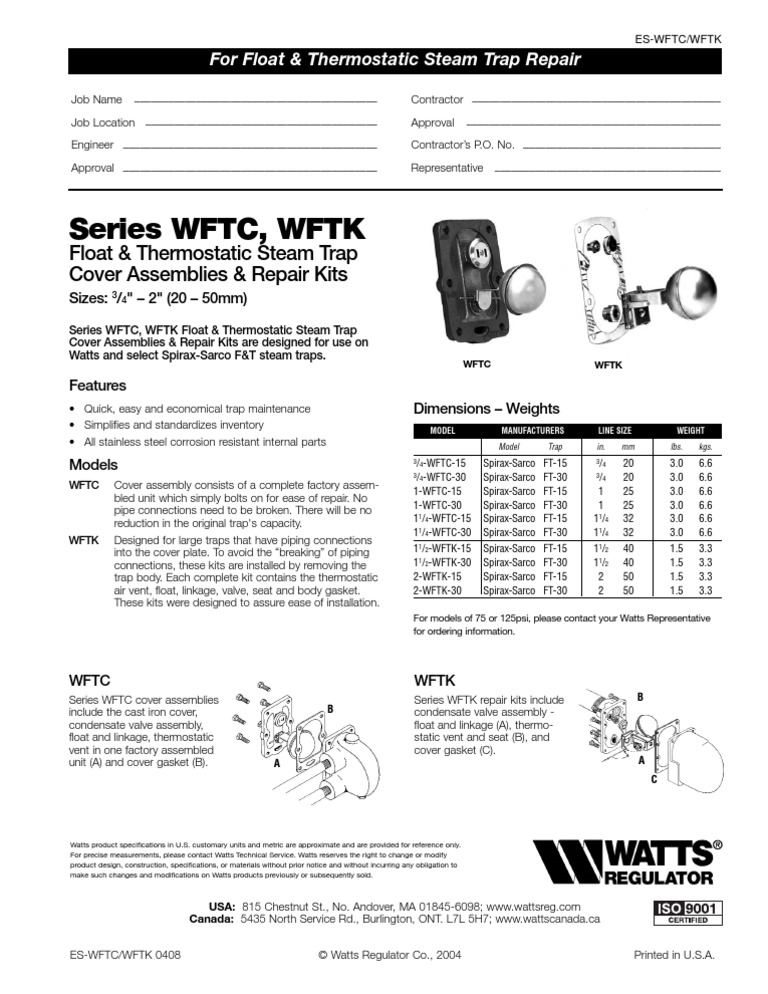 WFTC, WFTK Specification Sheet | PDF | Valve | Steam