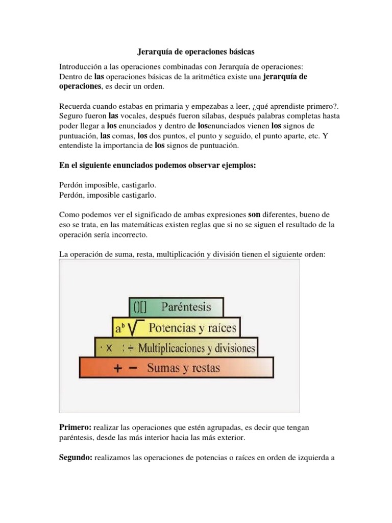 Que Es La Jerarquia De Operaciones Basicas - slingo