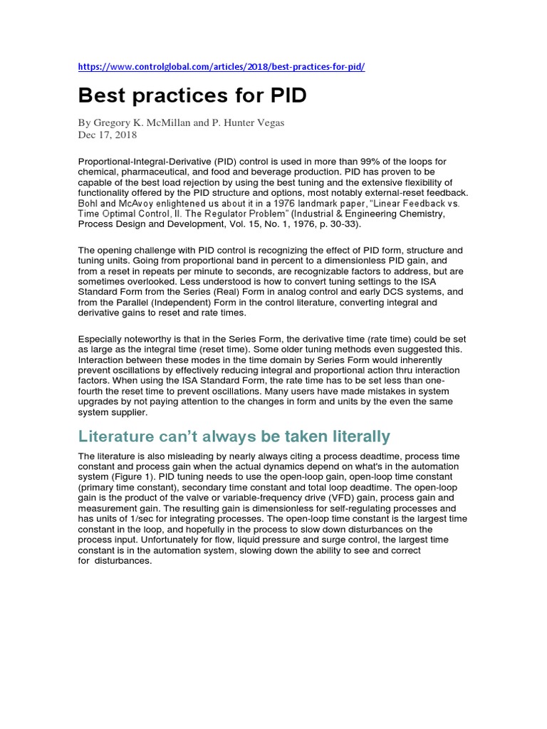 2018 Best Practices For PID MacMillan | PDF | Control Theory | Feedback