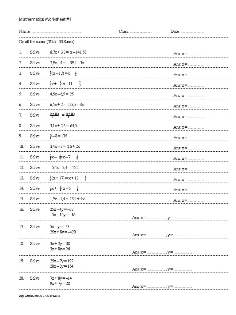 Ecuatii Si Sisteme de Ecuatii-exercitii | Teaching Mathematics