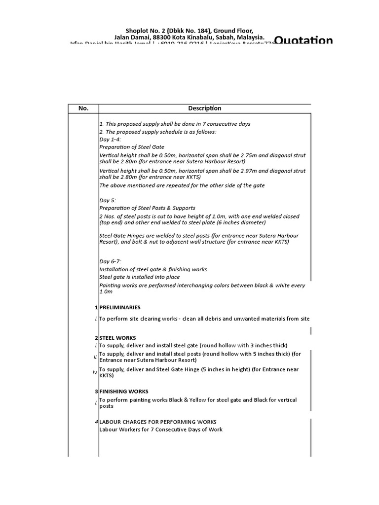 Quotation for Supply, Delivery and Installation of Steel Gate and Posts ...