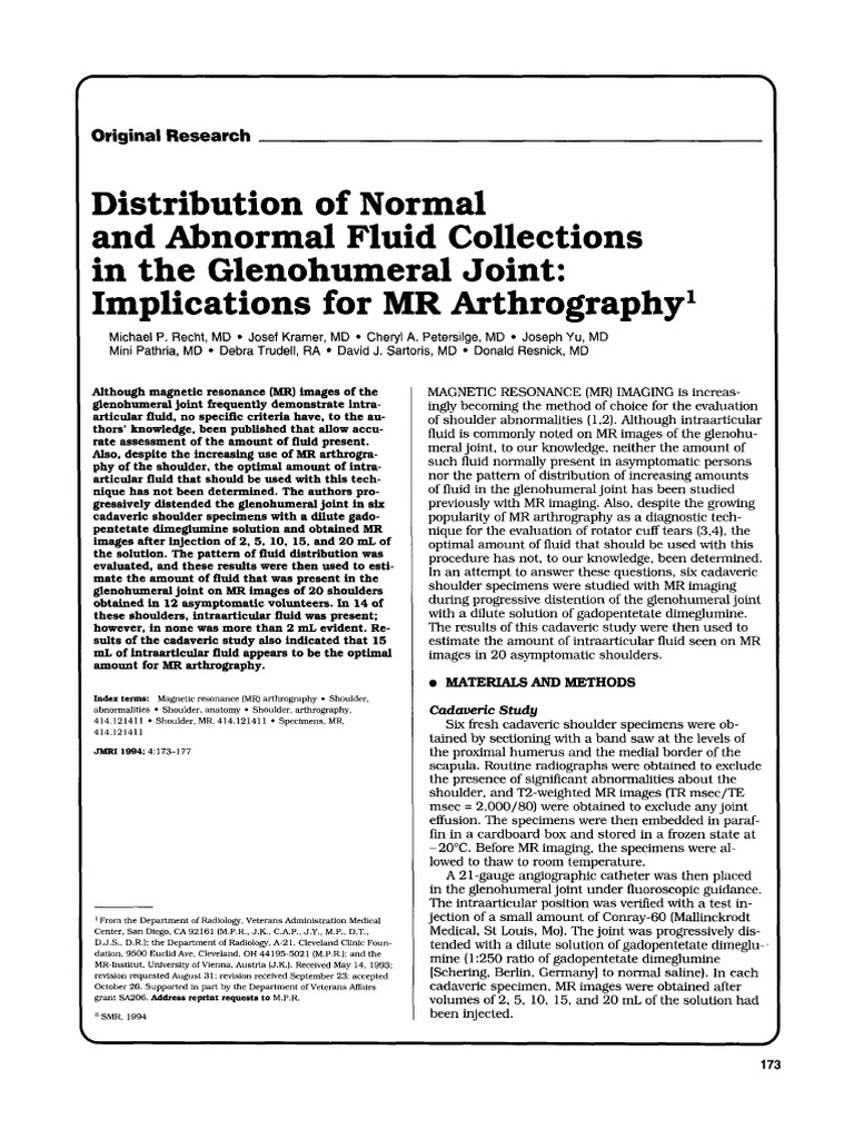 Distribution of Normal and Abnormal Fluid Collections in The ...