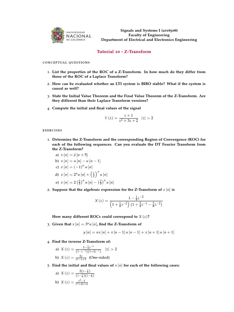 Tutorial 11 - Z-Transform (Exercises) | PDF | Laplace Transform ...