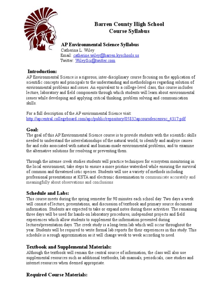 Barren County High School Course Syllabus: AP Environmental Science ...