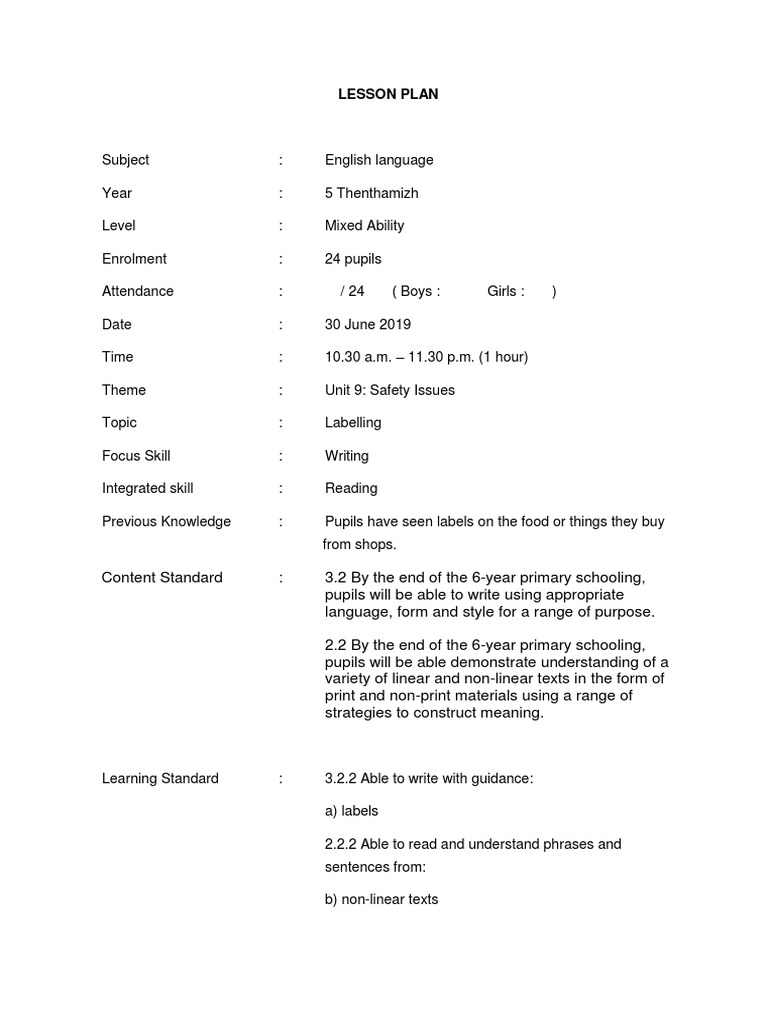 Lesson Plan 30-6-2019 | PDF | Lesson Plan | Teachers