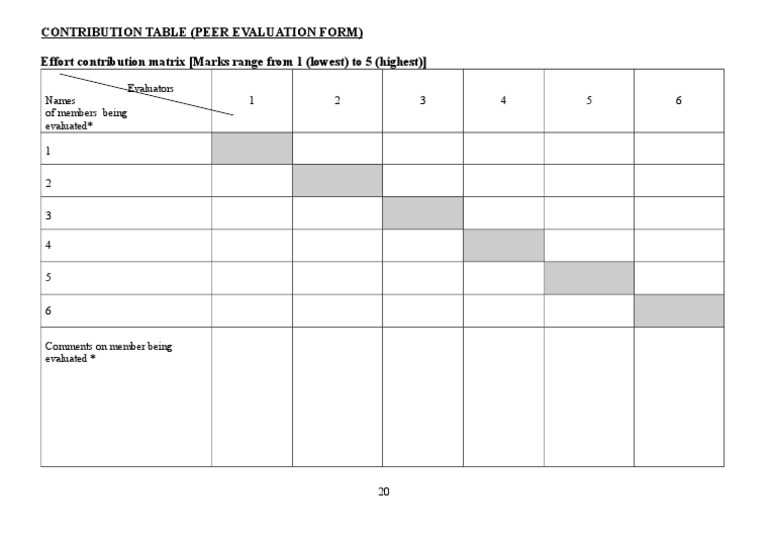 Contribution Table (Peer Evaluation Form) Effort Contribution Matrix ...