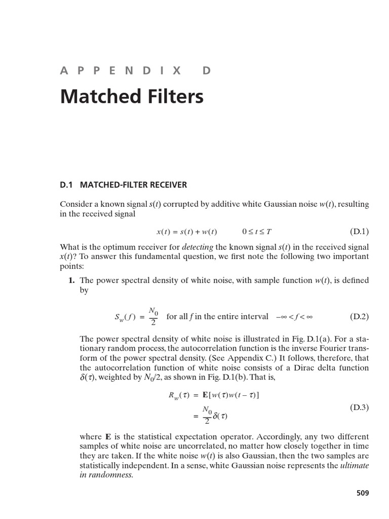 Matched Filters: Appendix D | PDF | Spectral Density | Filter (Signal ...