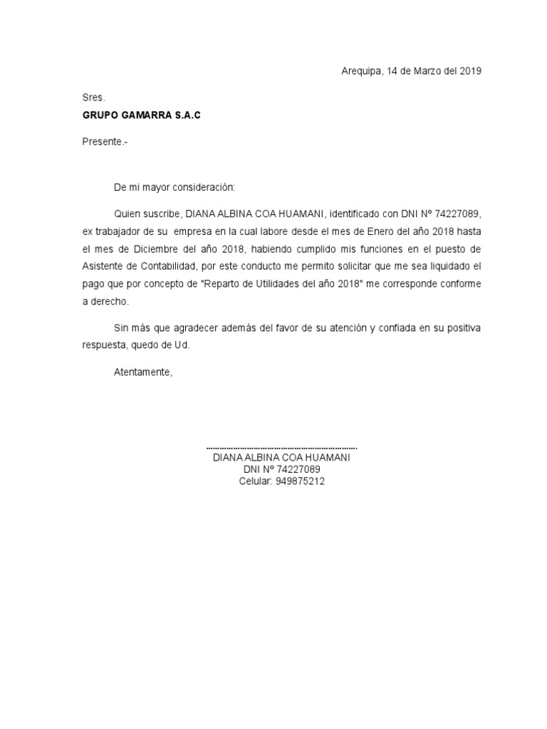 Solicitud Pago de Utilidades | PDF Solicitud Pago de Utilidades | PDF