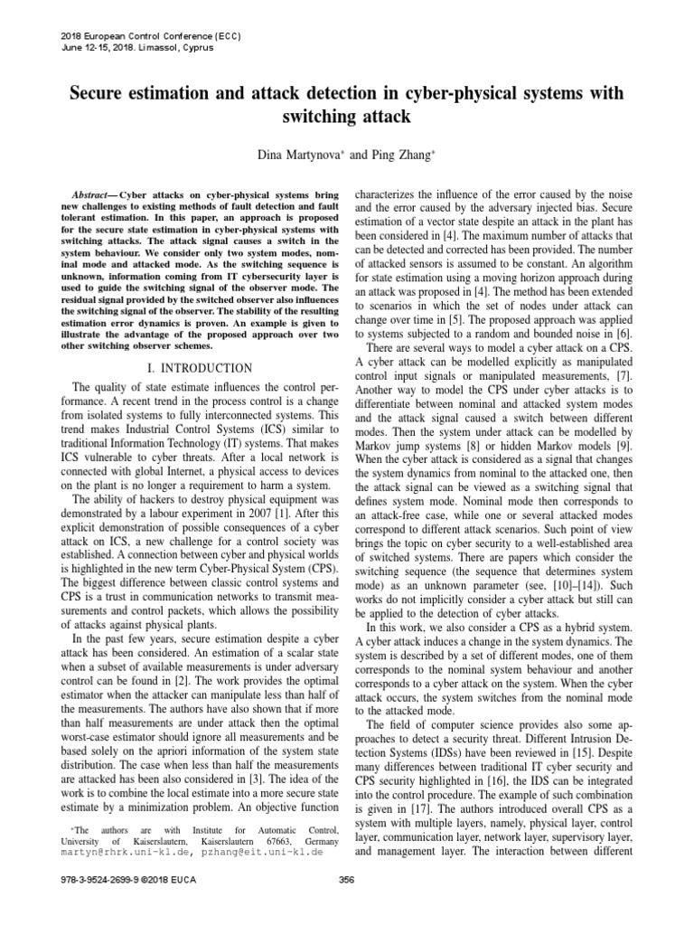 Secure Estimation And Attack Detection In Cyber Physical Systems With