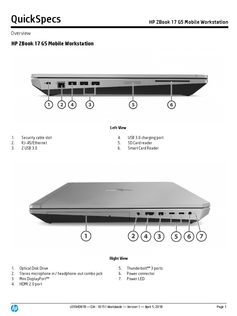 HP Zbook 17 g5 Mobile Workstation5 | PDF | Solid State Drive | Intel
