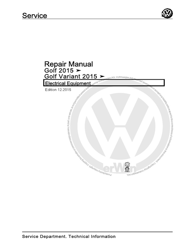Volkswagen Golf 2015 Repair Manual - Electrical Equipment | PDF | Land ...