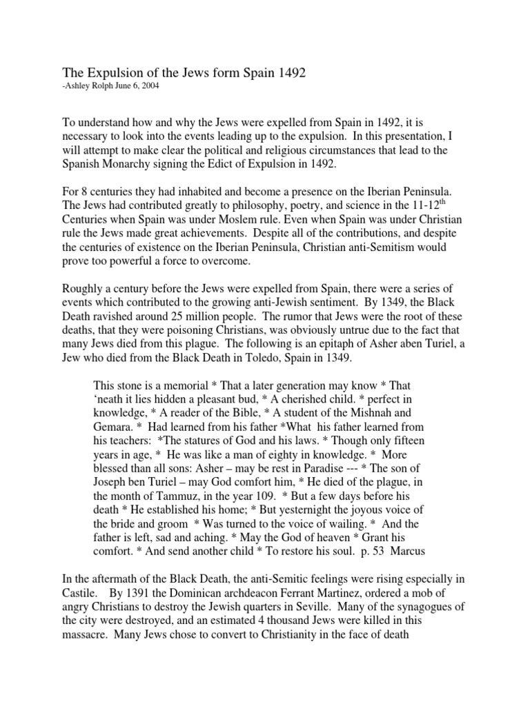 The Expulsion of The Jews Form Spain 1492: - Ashley Rolph June 6, 2004 ...