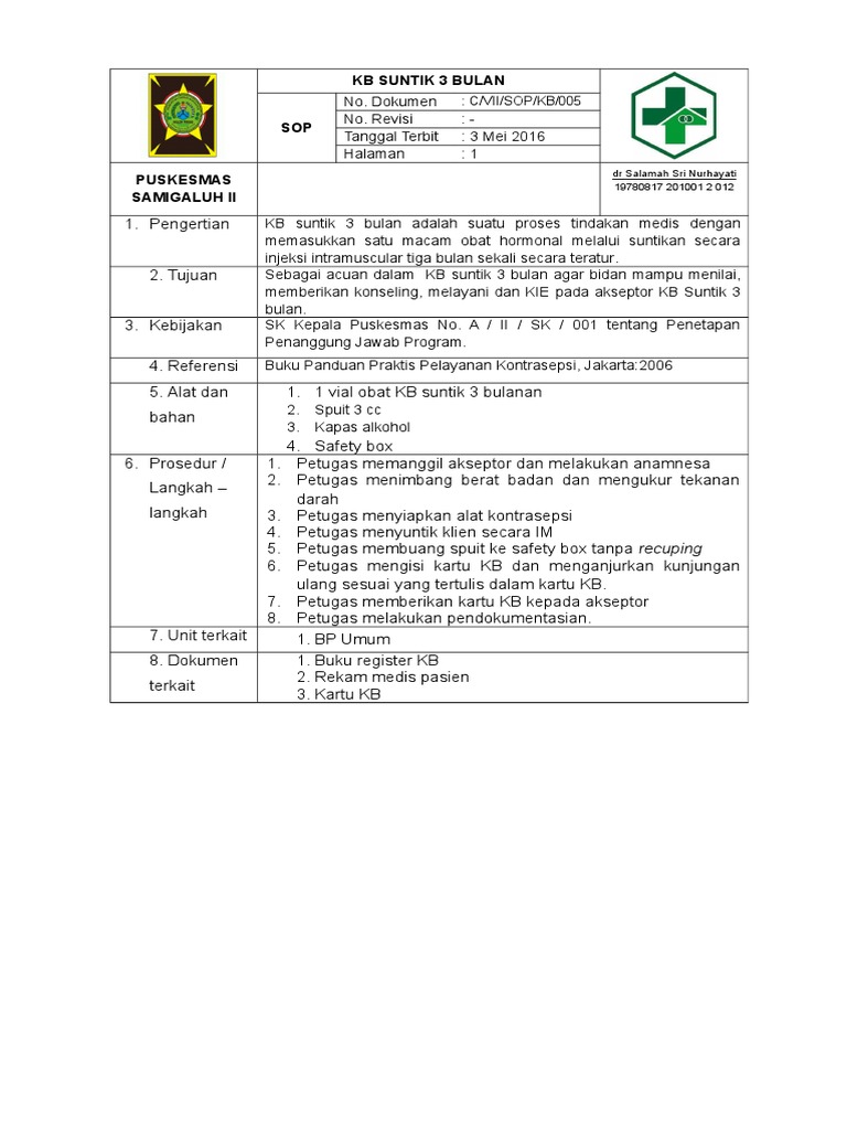 5.sop KB Suntik 3 Bulan | PDF