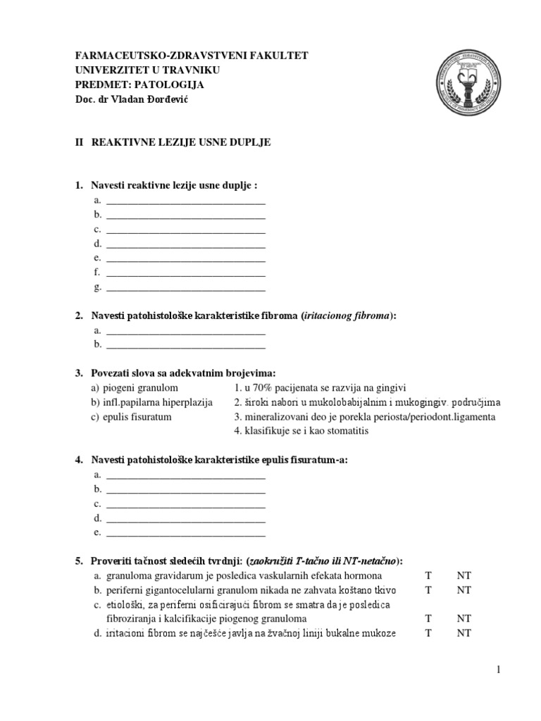 Reaktivne Lezije Usne Duplje | PDF