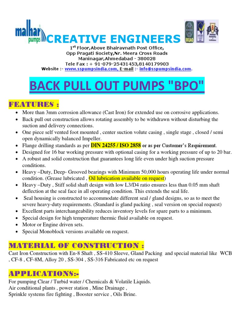1.6 Back Pull Out - Bpo Pumps | PDF | Pump | Engines