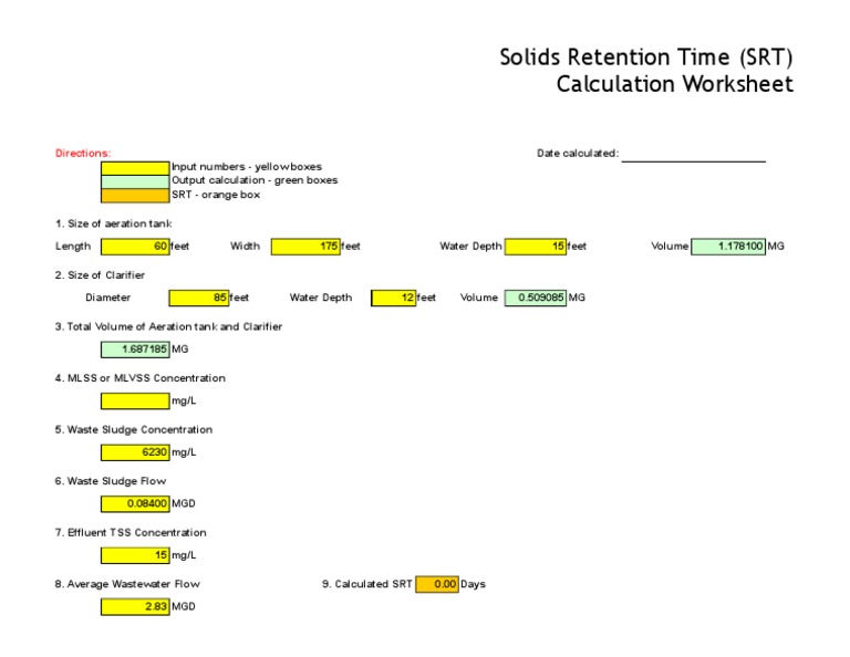 Solid Retention Time Calc Sheet | PDF