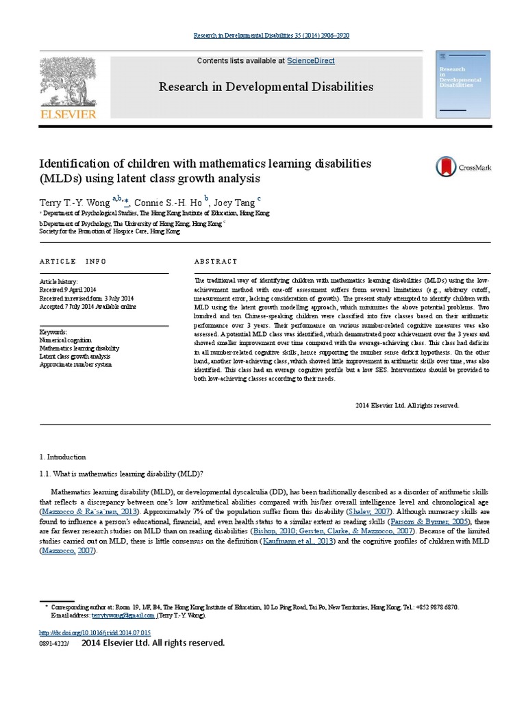 Research in Developmental Disabilities | PDF | Learning Disability ...